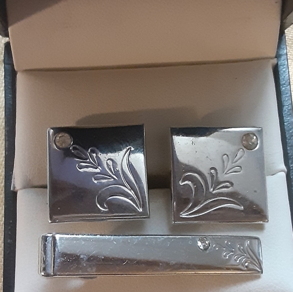 SWANK | Accessories | Vintage Chrome Wclear Crystal Swank Cufflinks Tie ...